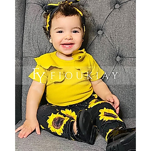 fioukiay Preemie Newborn Baby Girls Clothes Infant Little Kids Romper Bodysuit Pants Headband Clothing Set Summer Outfits (Yellow Sunflower 01, Preemie)