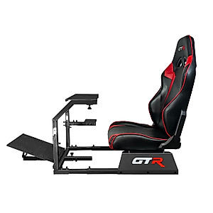 GTR Simulator GTA Model Majestic Black Frame with Adjustable Black Red Leatherette Speciale Racing Seat Racing Driving Gaming Simulator Cockpit Chair