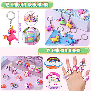 Winrayk 146Pcs Unicorn Party Favors Birthday Supplies Girls Bags Headband Bracelet Stamper Keychain Slap Bracelet Tattoo Sticker Ring, Goodie Bag Stuffers Unicorn Pinata Filler Unicorn Party Supplies