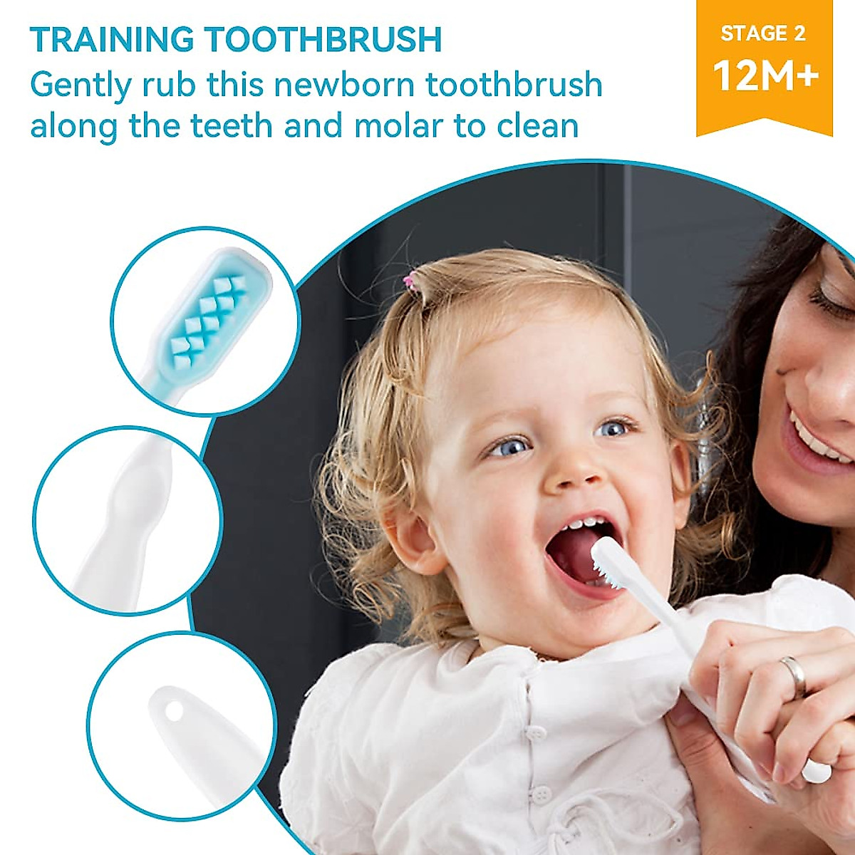 FDBTL 4 Pieces Training Toothbrush Set and Baby Tongue Cleaner, Infant to Toddler Oral Care for 6 to 24 Months, 1 Year and up