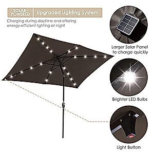 Yescom 10x6.5 ft Rectangle Outdoor Patio Aluminium Umbrella Solar Powered Led Light Crank Tilt Chocolate(Pack of 2)