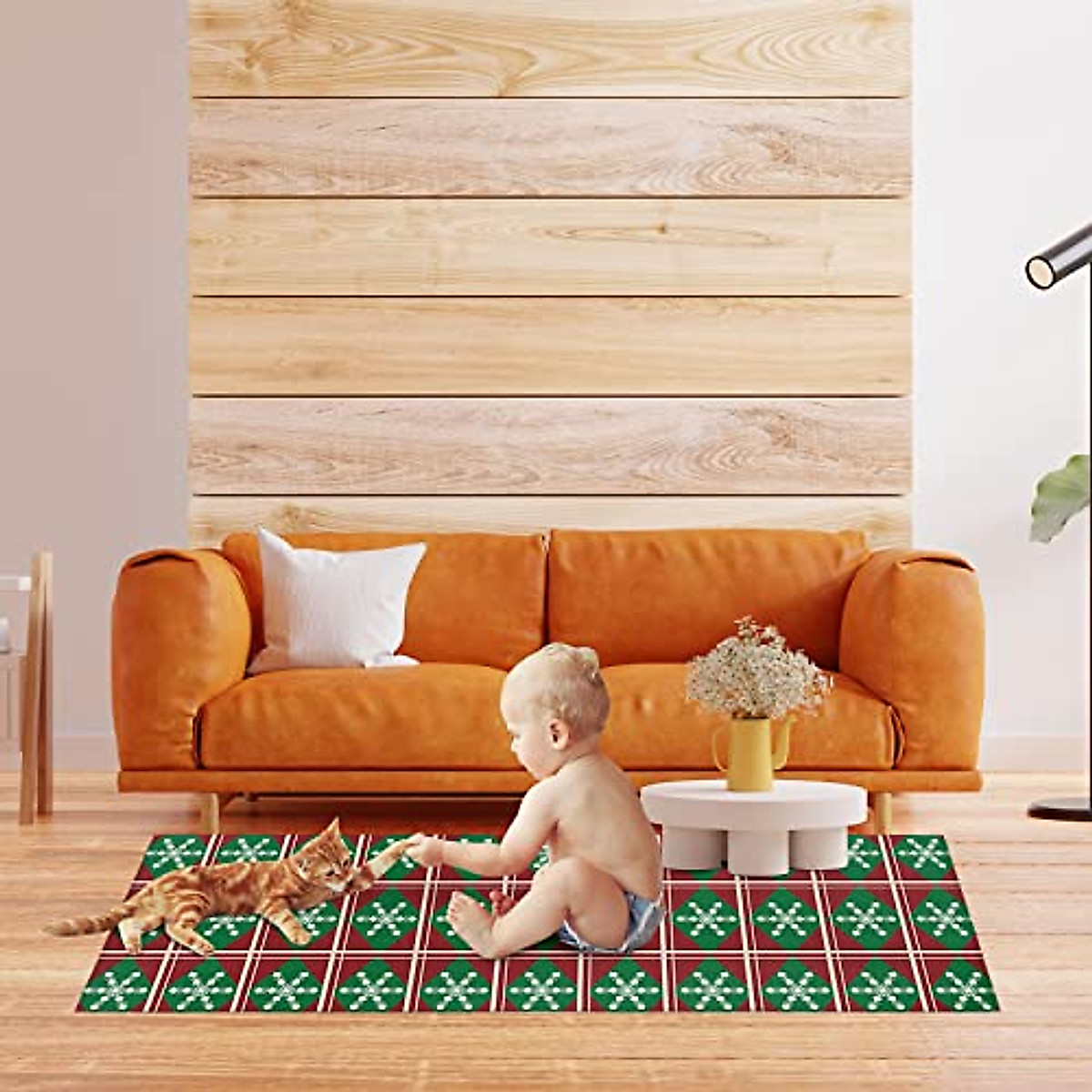 Miaklek Christmas Snowflakes Kitchen Mats for Floor Anti Fatigue Mats for Kitchen Floor Kitchen Rugs Cushioned Mats Non Slip Comfort Standing Kitchen Rugs Set of 2, Red and Green Rhombus Lattice