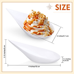 500 Pcs 4 Inch Appetizer Spoons Tear Drop Mini Appetizer Plates Plastic Catering Supplies Disposable Appetizer Tasting Spoons Asian Spoon for Desserts and Appetizers Sample Serving Party (White)