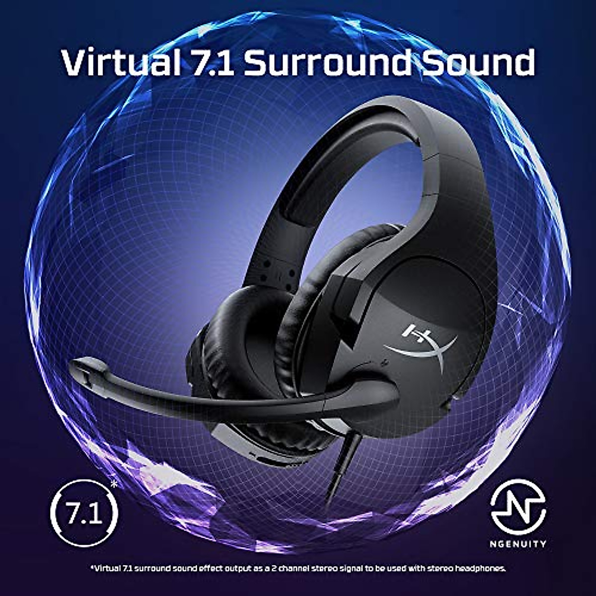 HyperX Cloud Stinger S – Gaming Headset, for PC, Virtual 7.1 Surround Sound, Lightweight, Memory Foam, Soft Leatherette, Durable Steel Sliders, Swivel-to-Mute Noise-Cancelling Microphone, Black