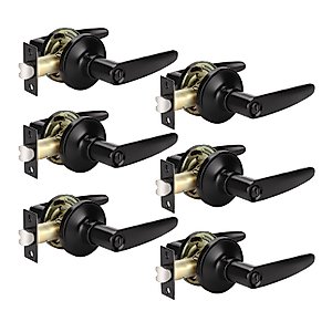 KNOBWELL 6 Pack Door Handles Black Inside Bedroom Door Knobs with Straight Lever, Interior Door Handle for Privacy Use(Lock with NO Key)