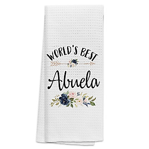 TUNW Best Grandma Kitchen Towels 16″×24″,World’s Best Abuela Floral Soft and Absorbent Kitchen Tea Towel Dish Towels Hand Towels,Birthday Christmas Thanksgiving for Abuela Grandma