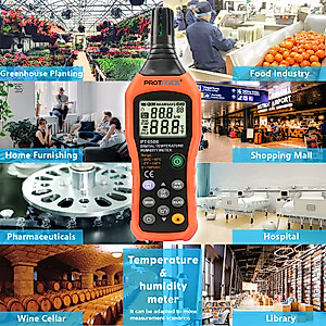 Protmex PT6508 Temperature Humidity Meter, Digital Thermometer Hygrometer Monitor with Ambient, Dew Point, Wet Bulb for Indoor/Outdoor MIN, MAX, Data Hold, LCD Backlight