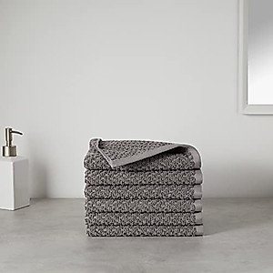 Amazon Basics Odor Resistant Textured Hand Towel, 16 x 26 Inches - 6-Pack, Dark Gray