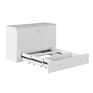 AFI, Aspen Mid-Century Modern Queen Solid Wood Murphy Bed Chest with Mattress in White