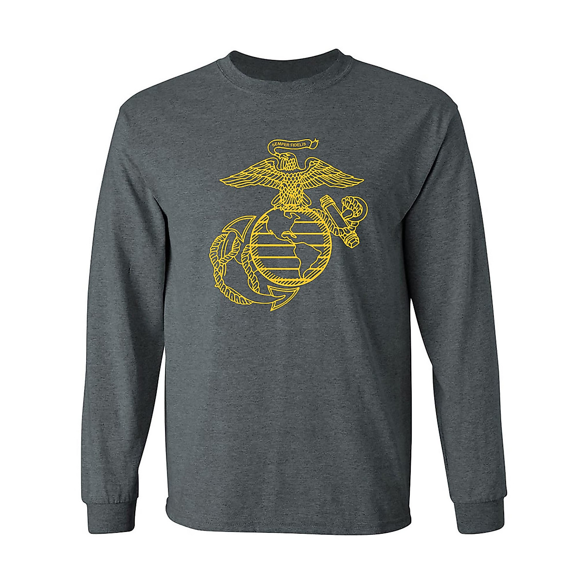 USMC Eagle Globe and Anchor Adult Long Sleeve T in Dark Heather - X-Large