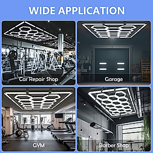 soges Hexagon Led Garage Light,14 Grid Systems Led Shop Lights for Garage/Workshop/Car Detailing Shop/Salon with White Border, 6500K,64720LM,534W, AC 100-240V 95.7(W) x 190.5 (L) Inch