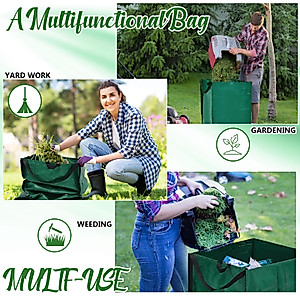 Tenceur 4 Pcs Heavy Duty Reusable Yard Waste Bags 48 Gallon and 22 Gallon Woven Polypropylene Leaf Garden Bag Lawn Bags Self Standing Garbage Can with Reinforced Handles for Home Moving Bag, Green