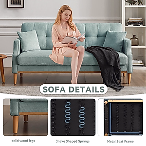 Plococo Mid-Century Modern 3 Seat Sofa Couch, The Ultimate Comfort Experience Loveseat with Thick Cushions,Waterproof Fabric,and USB Port, Aqua