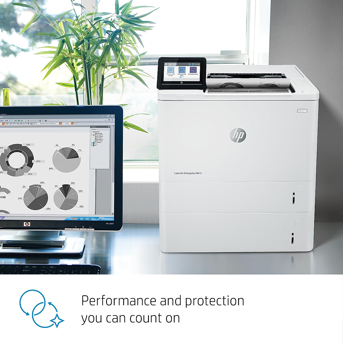 HP LaserJet Enterprise M612x Monochrome Printer with built-in Ethernet, 2-sided printing & extra paper tray (7PS87A), White