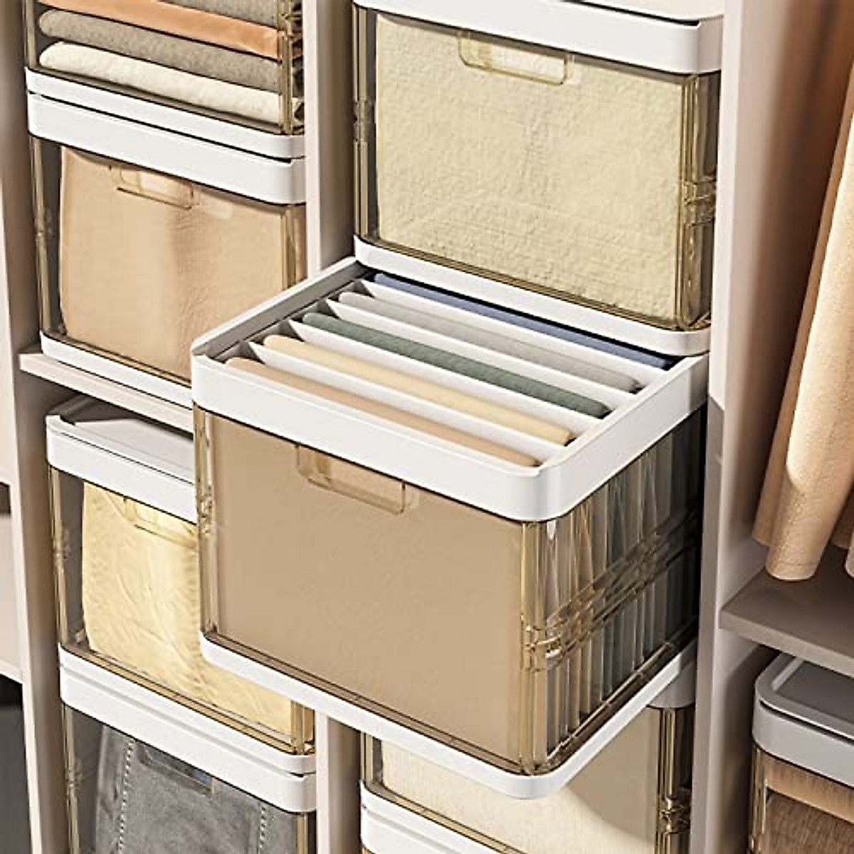 Clothes Drawer Organizer, Wardrobe Clothes Organizer for Folded Clothes, Closet Organizers and Storage for Jeans, T-shirts, Underwear, Thin Blanket, Stackable& Slideable( None Grid+7Grids+9Grids)