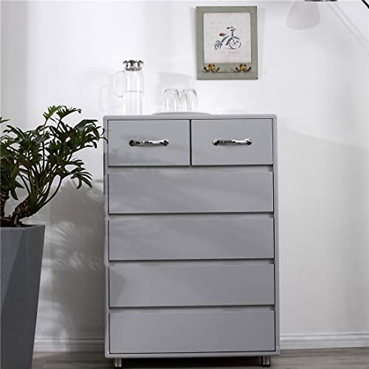RASOO Chest of Drawer 6 Drawers Dressers Chest for Bedroom Cabinet Tall Grey Bedside Drawers Wide Storage Space Sidetable Dresser Chest (6 Drawers, Grey)