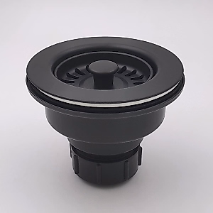 EADOT 3-1/2 Inch Polymer Black Kitchen Sink Drain Assembly with Basket Strainer and Stopper, Kitchen Drain Basket Strainer for Granite/Fireclay Kitchen Sinks