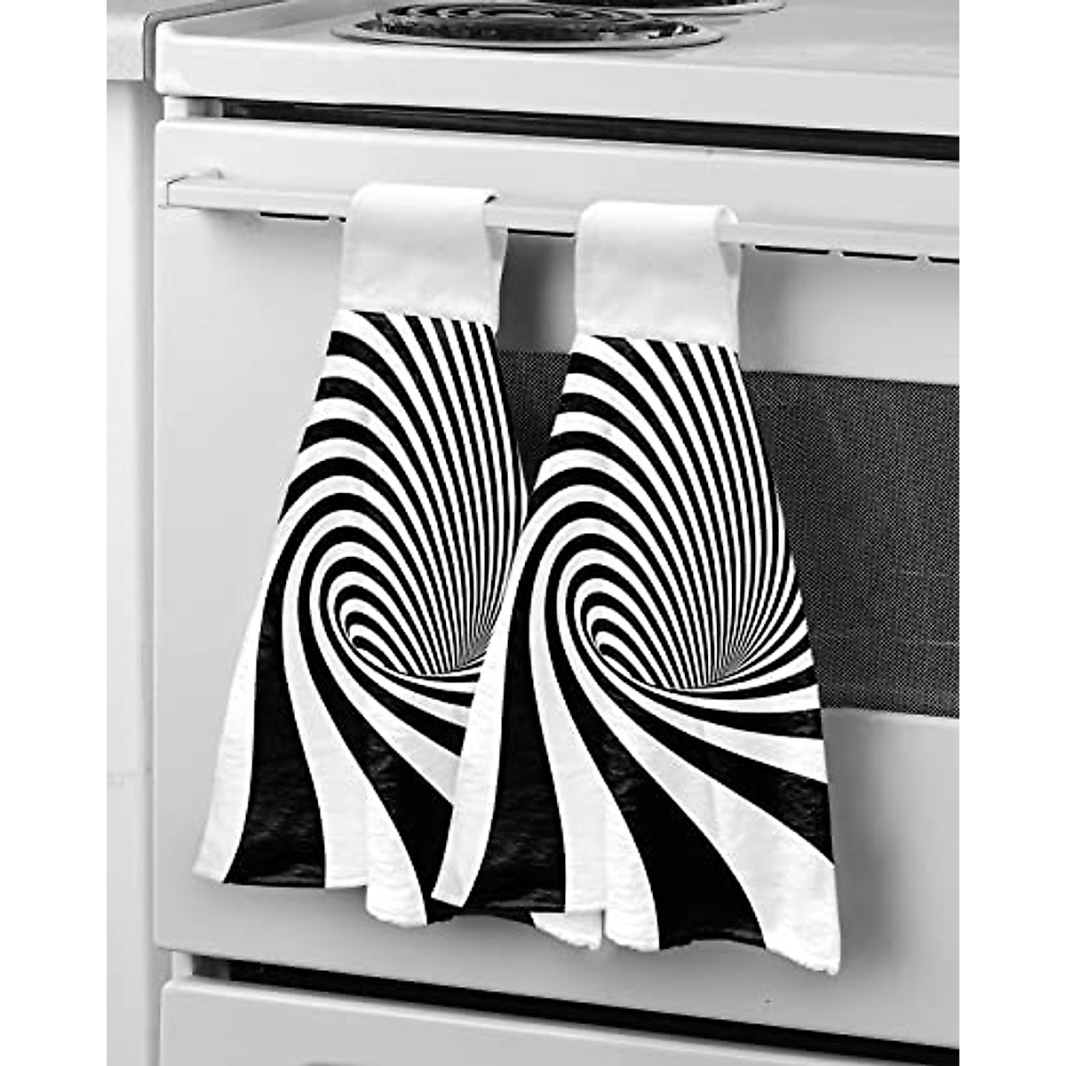 Kewadony 2 Pack Hanging Kitchen Hand Towels, Black White Striped Hand Tie Towels with Hanging Loop, Line Geometric Modern Abstract Art Soft Absorbent Towels Set for Bathroom and Kitchen