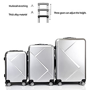 Tiktun Luggage, PC+ABS Hardshell Lightweight Durable Spinner Wheels Suitcase, Silver, 3-Piece Set (20"/24"/28")