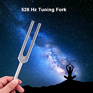 QIYUN Tuning Fork, 528 Hz Tuning Fork with Silicone Hammer and Cleaning Cloth Solfeggio Tuning Fork for DNA Repair Healing and Perfect Healing Musical Instrument