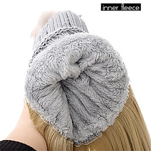 KLKKK Winter Beanie Gray Hat Synthetic Hair with Hair Extension Heat retention Vertical for Women Straight Hair Wavy Hair (Color : Gray, Size : Straight)