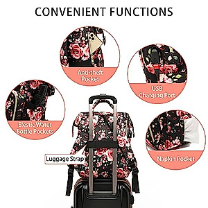 Goodsnetic Laptop Backpack for women Cute Laptop Bag Computer Bag Floral Laptop Purse with USB Charging Port, 15.6-Inch,2 PCS, Black