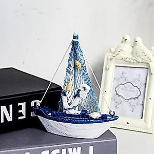 BLLREMIPSUR 2 PCS Mini Sailboat Decor, Wooden Miniature Sailing Boat Model, Nautical Theme Decoration for Bathroom, Baby Shower, Party, Kids Nursery