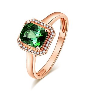 Htayekog 925 Sterling Silver Simulated Square Green Tourmaline Emerald Gemstone Colored Gemstone Ring with 18k Rose Gold Plated Opening Engagement Ring for Women