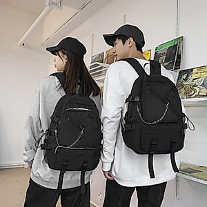 GAI Techwear Backpack Japanese Streetwear Vintage Alt Emo Backpack College School Laptop Bag Cool Hip Hop Goth Punk Rucksack (One Size, d)