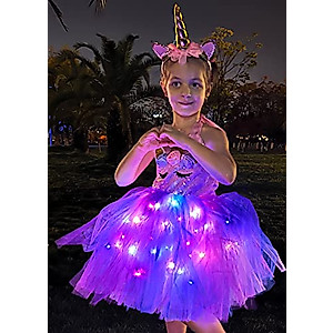 KAKALVER Unicorn Dress for Girls - LED Light Up Costume for Dress Up, Halloween, Birthday Party Decoration - Unicorn Gifts