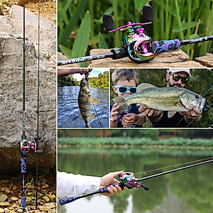 Sougayilang Fishing Rod and Reel Combo, Medium Fishing Pole with Baitcasting Reel Combo, 2-Piece Baitcaster Combo-Purple-5'10'' with left handed reel