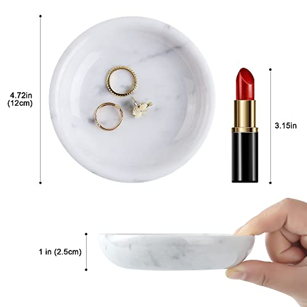Natust Real Marble Jewelry Tray Ring Dish for Women, Trinket Dish for Key Earring Nightstand Decor, Mother's Day Engagement Birthday Gift (White)