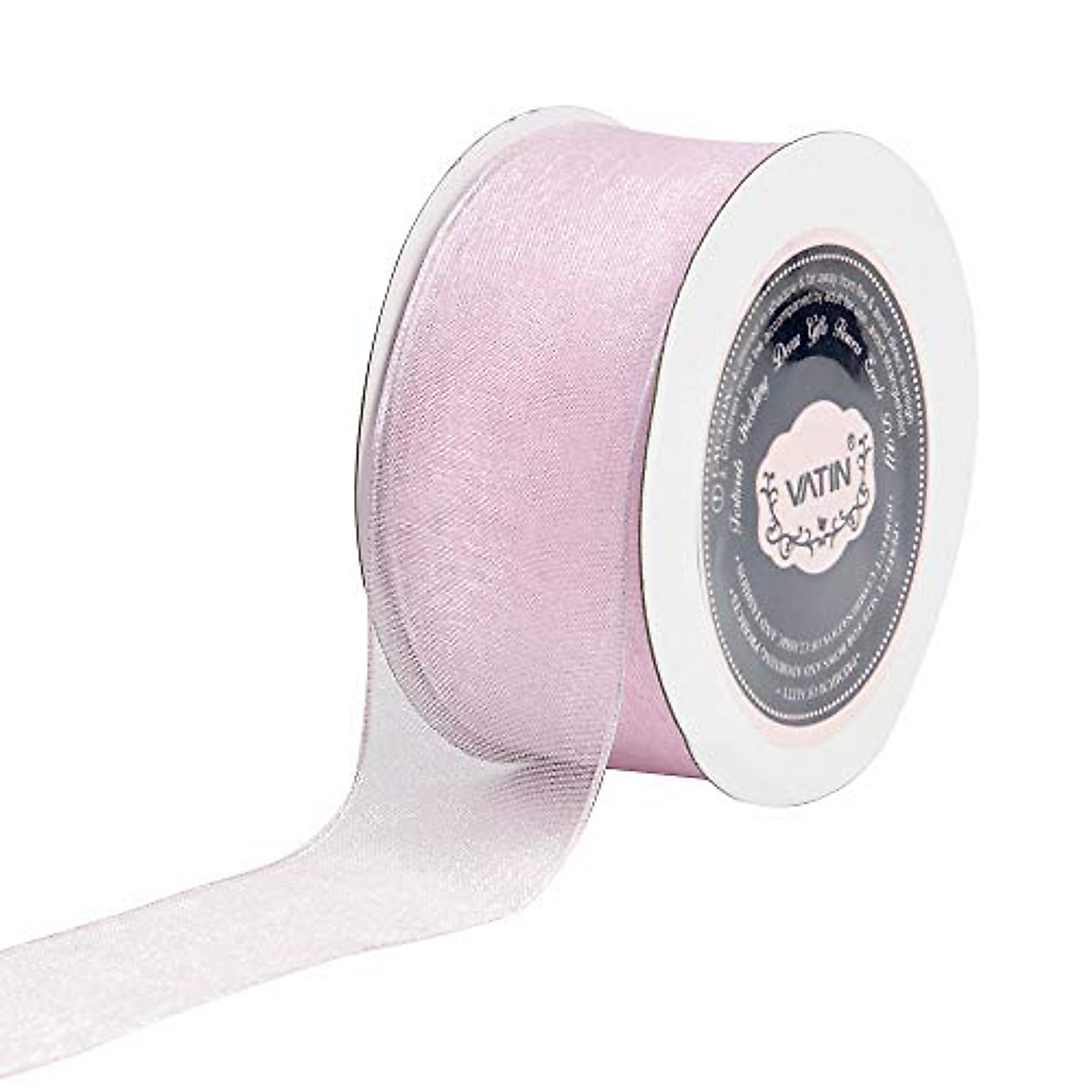 VATIN Christmas Ribbon Sheer Organza Wired Ribbon 1-1/2 inch 25 Yards ( 75Ft ) -Light Pink/Baby Pink ,Perfect for Making Bows and Wreaths