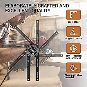 Aluminum Miter Saw Protractor | 7-Inch Rust Proof Angle Finder Featuring Precision Laser Engraved Scales with 360 Degree Rotation Function (One, Black)