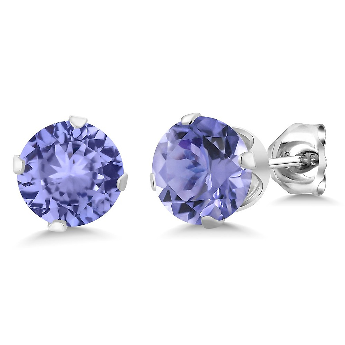 Gem Stone King 925 Sterling Silver Round Tanzanite Stud Earrings For Women (1.50 Cttw, Gemstone Birthstone, Round 5.5MM)