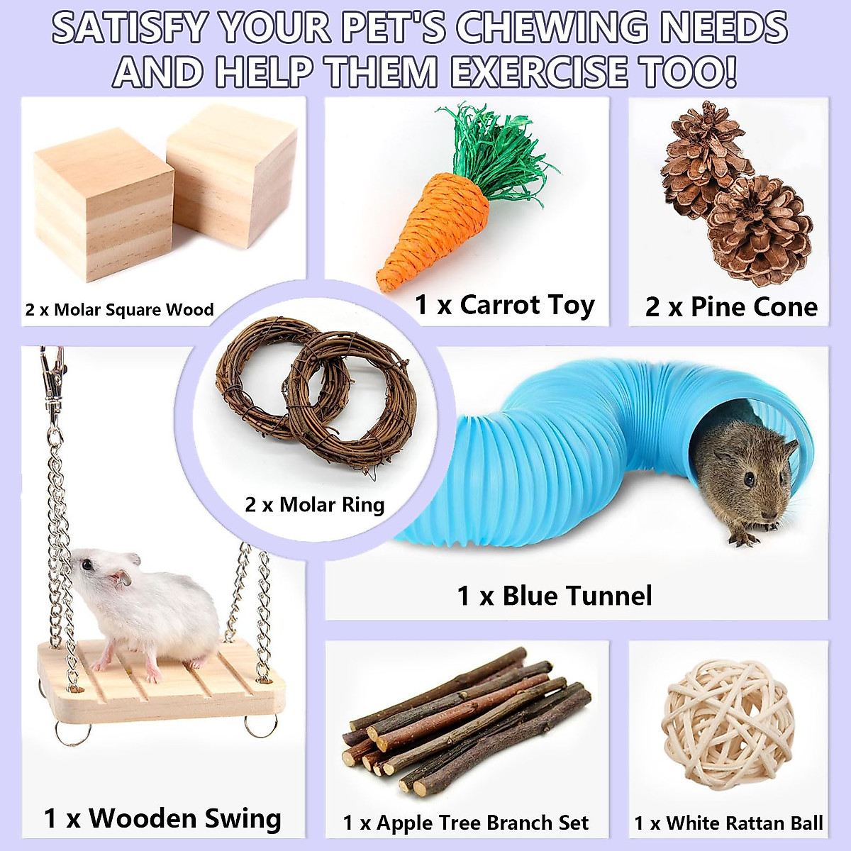 kathson Hamster Tunnels,Pet Plastic Tube,Guinea Pig Foldable Exercising Training Hide Tunnel,with Fun Chinchillas Chew Toys for Gerbils Ferrets Rats Mice and Other Small Animals (Blue)