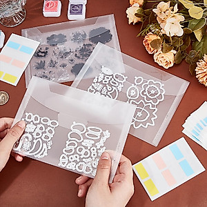INFUNLY 30PCS Clear Stamp and Die Storage Pockets Plastic Envelopes 5x7inch Dies Storage Bag with 60 Label Sticker Resealable Plastic Storage Pocket Dies and Stamps Stencil Organizer for Card Making