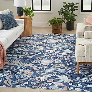 Nourison Washables Floral Navy Multicolor 5'2" x 7' Area -Rug, Easy -Cleaning, Non Shedding, Bed Room, Living Room, Dining Room, Kitchen (5x7)