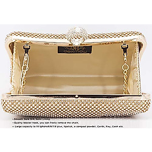 Dexmay Rhinestone Crystal Ring Clutch Purse Luxury Evening Bag for Bridal Wedding Party Gold