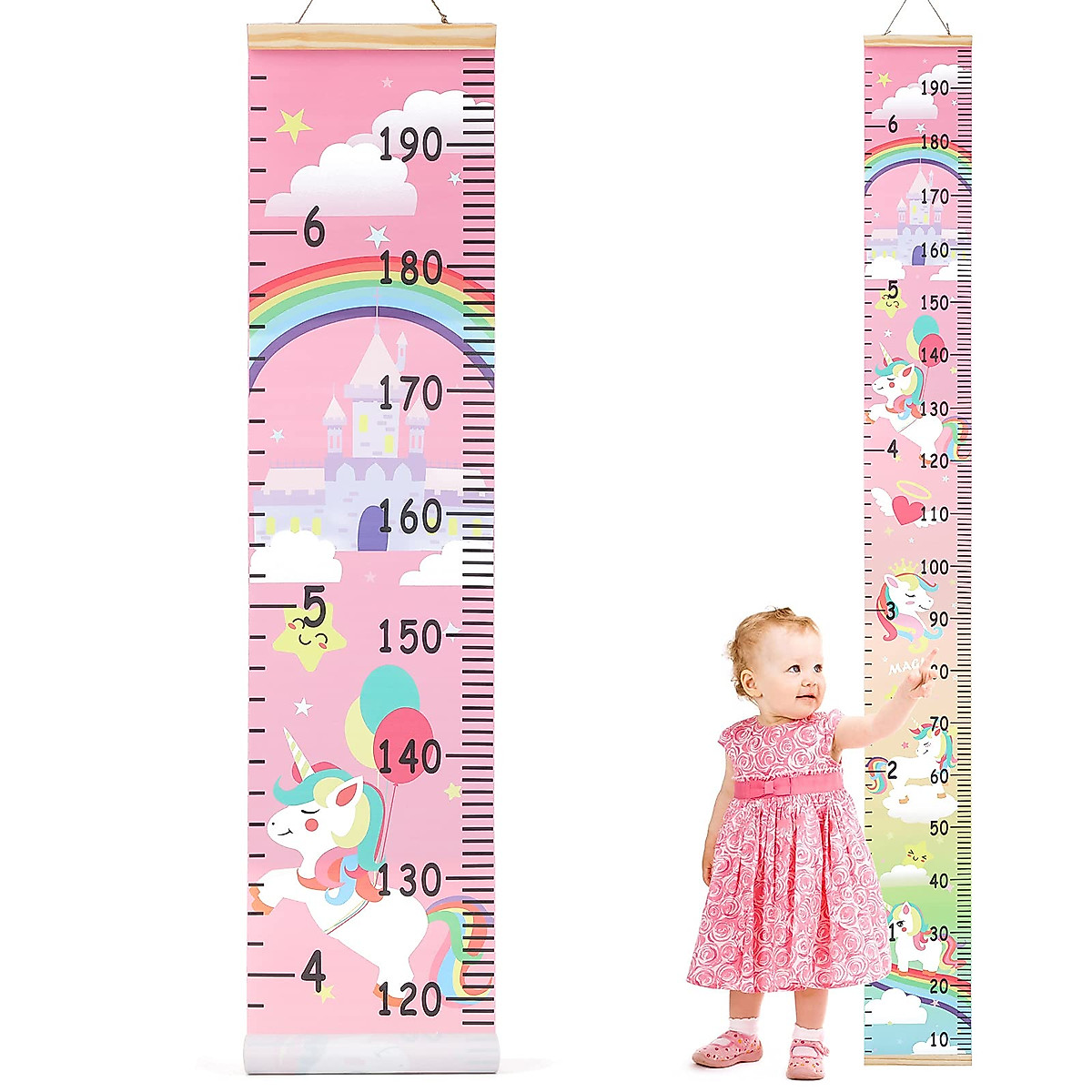 HIFOT Kids Growth Chart Height Measuring Chart, Unicorn Canvas Wall Hanging Rulers for Baby Children Girls Bedroom Decor 74.8''* 7.87''