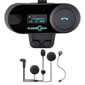 FreedConn 1pcs TCOM-SC Bluetooth Motorcycle Headset,2-3 Riders Helmet Bluetooth Intercom, Universal Communication Systems with Music Sharing/LCD Screen/FM Radio/Mobile Phone/GPS/Waterproof