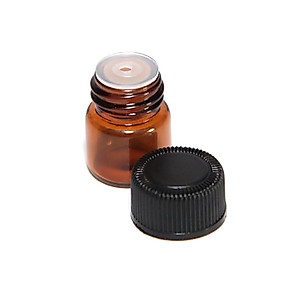 Simple-e 50pcs 1ml (1/4 Dram) Amber Mini Glass Bottle 1cc Amber Sample Vial Small Essential Oil Bottle Travel Must + 1pc Glass Clean Cloth