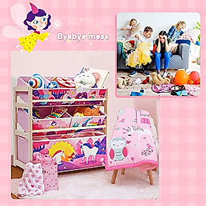 Jomifin Kids Toy Organizer for Boys Girls, 6 Storage Bins Large Storage Capacity Best Toy Storage Solution for Playroom, Nursery (Green) (Pink)