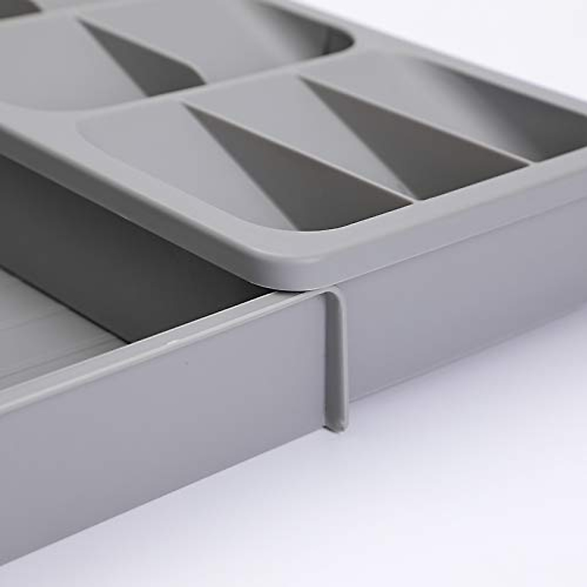 CEGAR Expandable Drawer Organizer, Premium Cutlery and Utensil Tray, Plastic Adjustable Kitchen Drawer Divider for Silverware Knife (grey)