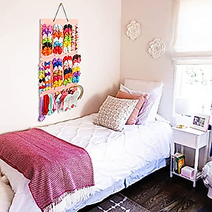 OWIIZI Bow Holder for Girls Hair bows Hair Clips Headband Storage Hanger Hair Bows Organizer 16 Ribbons Baby Hair Accessory Storage Display Organizer for Girls Room