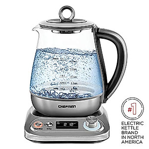 Chefman Digital Electric Glass Kettle, No.1 Kettle Manufacturer, Removable Tea Infuser Included, 8 Presets & Programmable Temperature Control, Auto Shutoff, Water Filter, 6+ Cup Capacity, 1.5 Liter