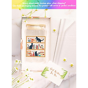 NewEleven Gifts For Book Lovers - Teacher Gifts, Book Lovers Gifts For Women, Her, Friends - Bookshelf Cup, Bookish Gifts For Writers, Readers, Librarian, Bookworm – 16 Oz Coffee Glass