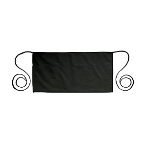 PLOYMONO 1 Pack Heavy Duty Waist Apron with 3 Pockets - Black Waitress Waiter Server Short Apron