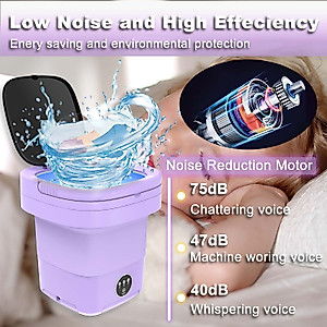 Portable Washing Machine, 14L Upgraded Mini Foldable Washer with Drain Basket Washer, 2 in 1 Intelligent Laundry Machine for Baby Clothes, Underwear, Apartment, Camping, Travel （Purple）