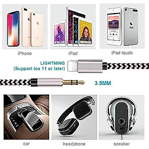 Aux Cord for iPhone,[Apple MFi Certified]2 Pack Lightning to 3.5mm Headphone Jack Adapter for iPhone 14 Pro 13 12 11 XS XR X 8 7 6 for Car Home Stereo,Speaker,Headphone,Support All iOS 3.3FT Silver